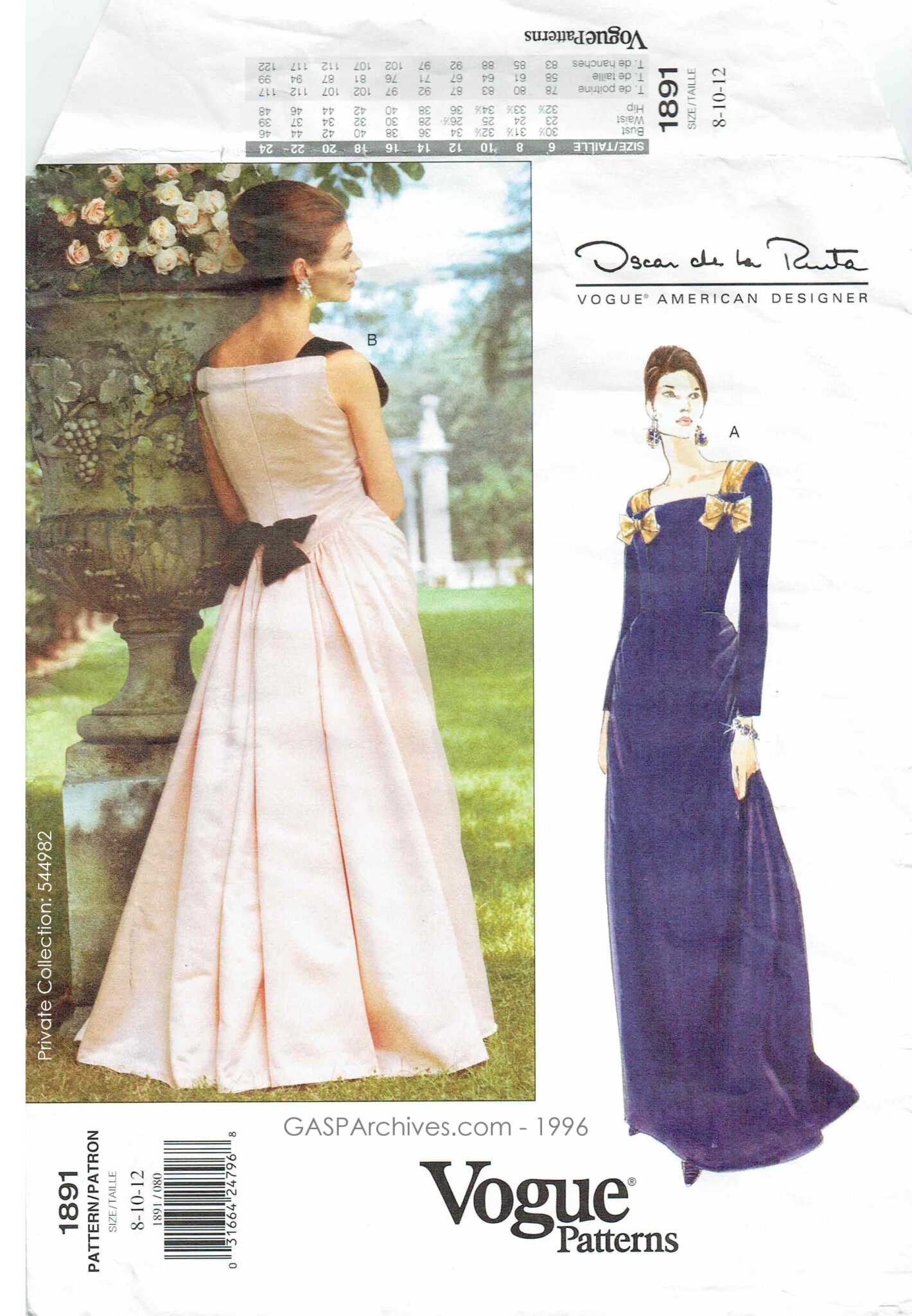 Vogue American Designer 1891 (1996) PDF Sizes 8-10-12 Oscar de la Renta ...